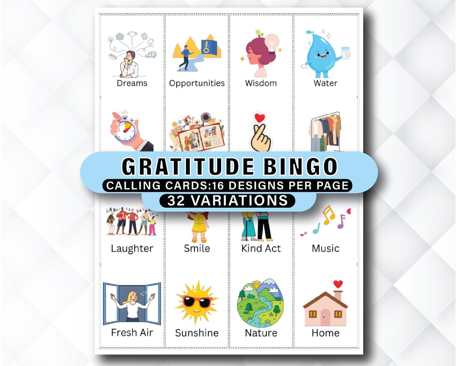 60 Gratitude Bingo Cards, Counseling Bingo Game, Mindfulness Bingo ...
