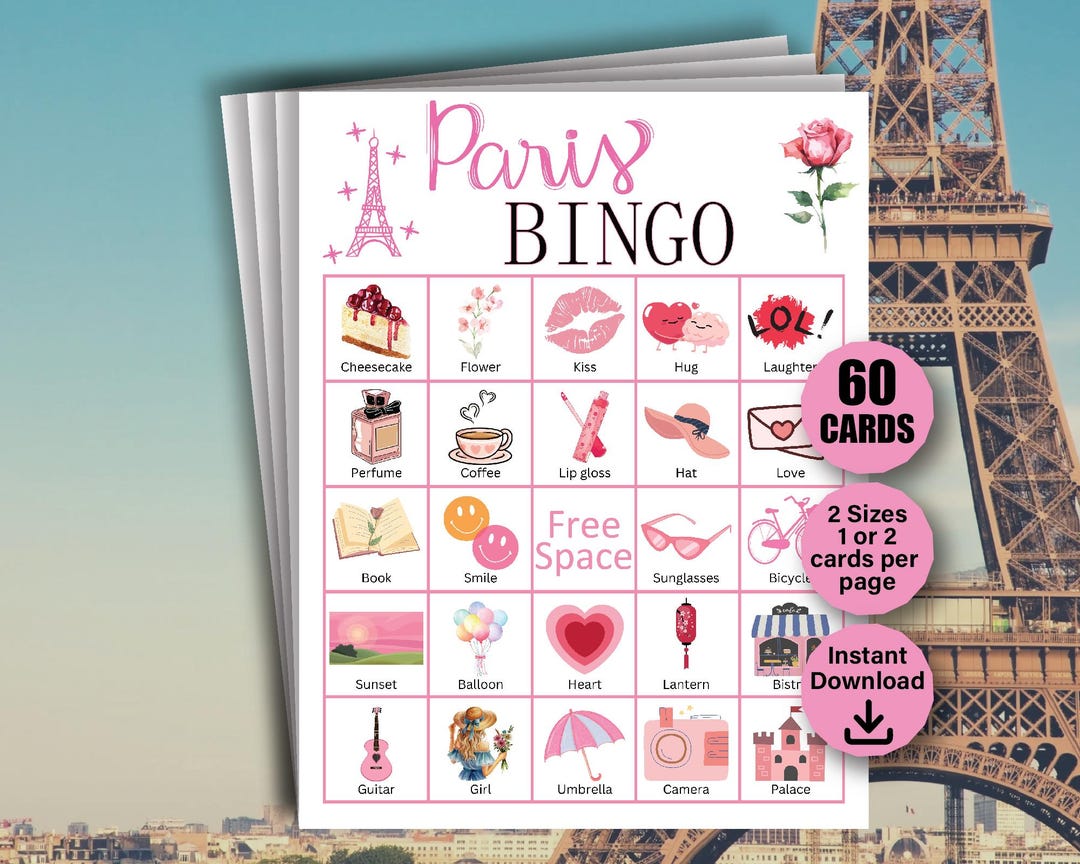 60 Paris Bingo Cards, Paris Travel Bingo Game, Love France Bingo Game ...