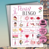 50 Printable Paris Picture Bingo Cards, Parisian Bridal Shower Games ...
