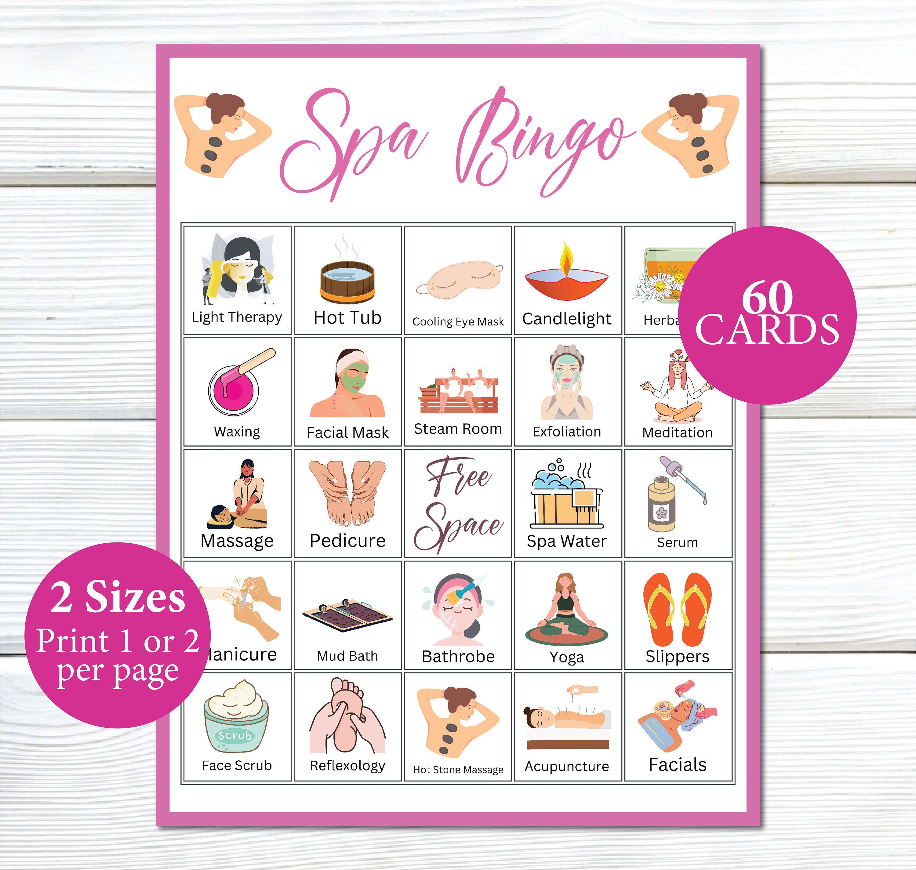 Spa Bingo, 60 Spa Bingo Cards, Spa Birthday Party Game, Spa Themed ...