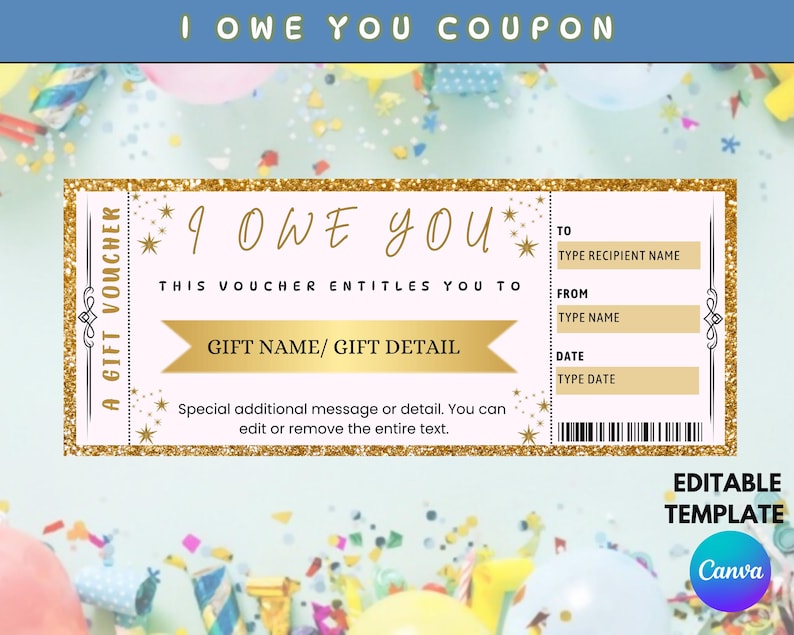 Editable Canva IOU Voucher | Custom Gift Coupon for Any Occasion ...