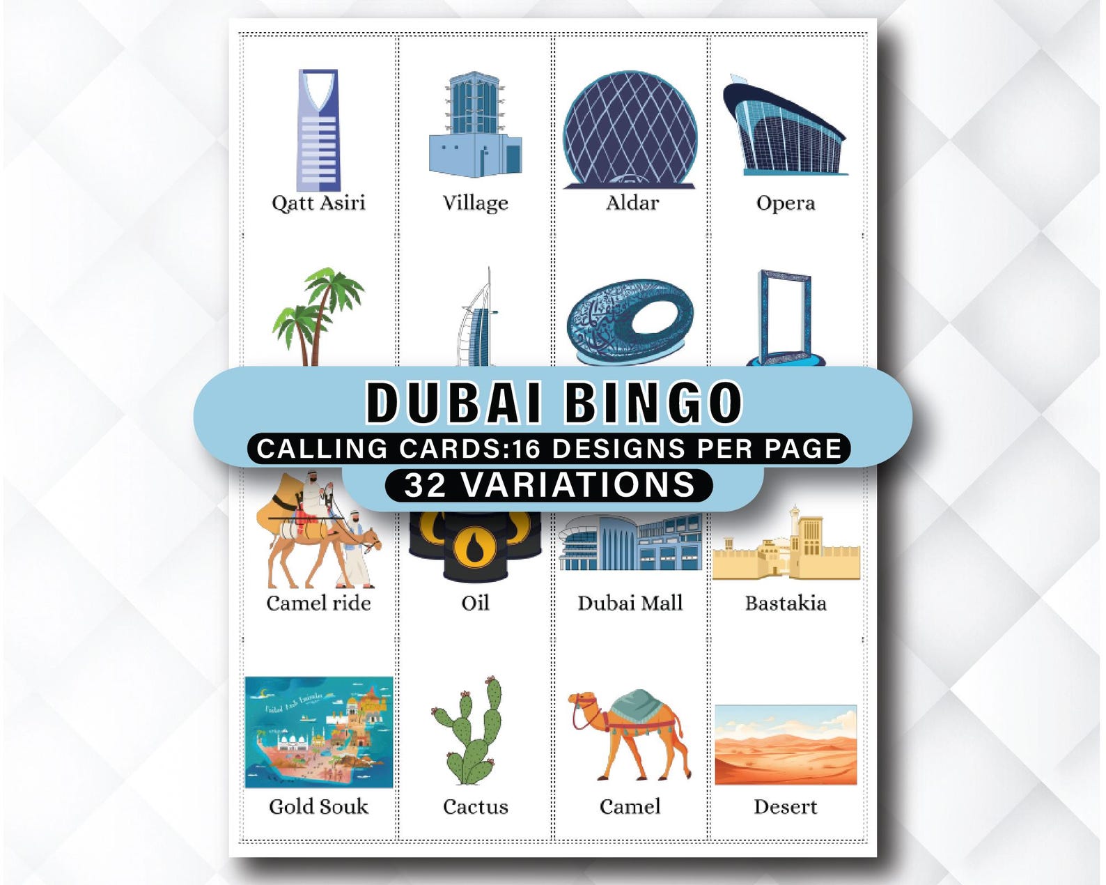 60 Dubai Bingo Cards, Dubai Travel Bingo Game, Travel Trip Vacation ...