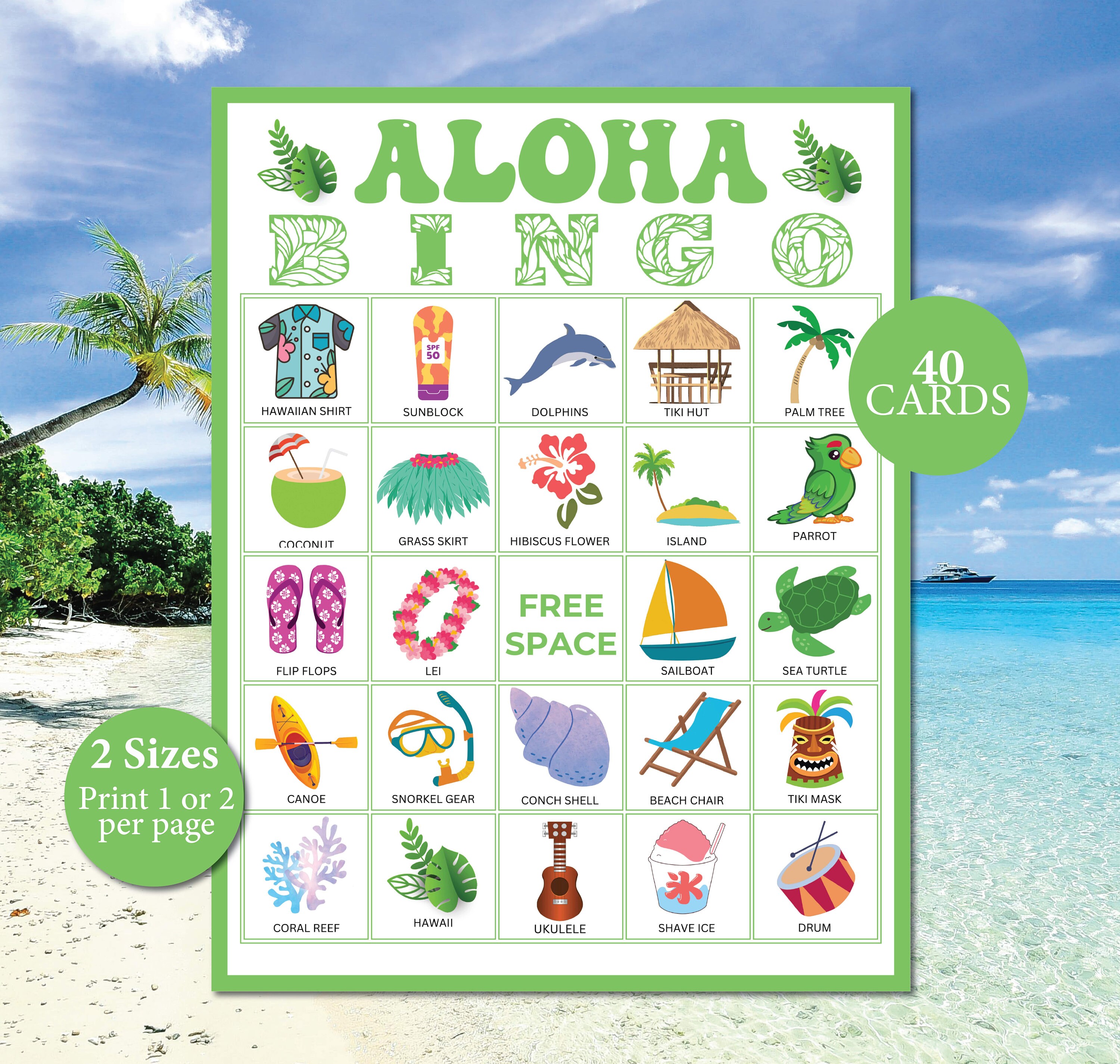 Aloha Bingo, Luau Bingo, Hawaiian Bingo, Luau Birthday Party, 30 ...