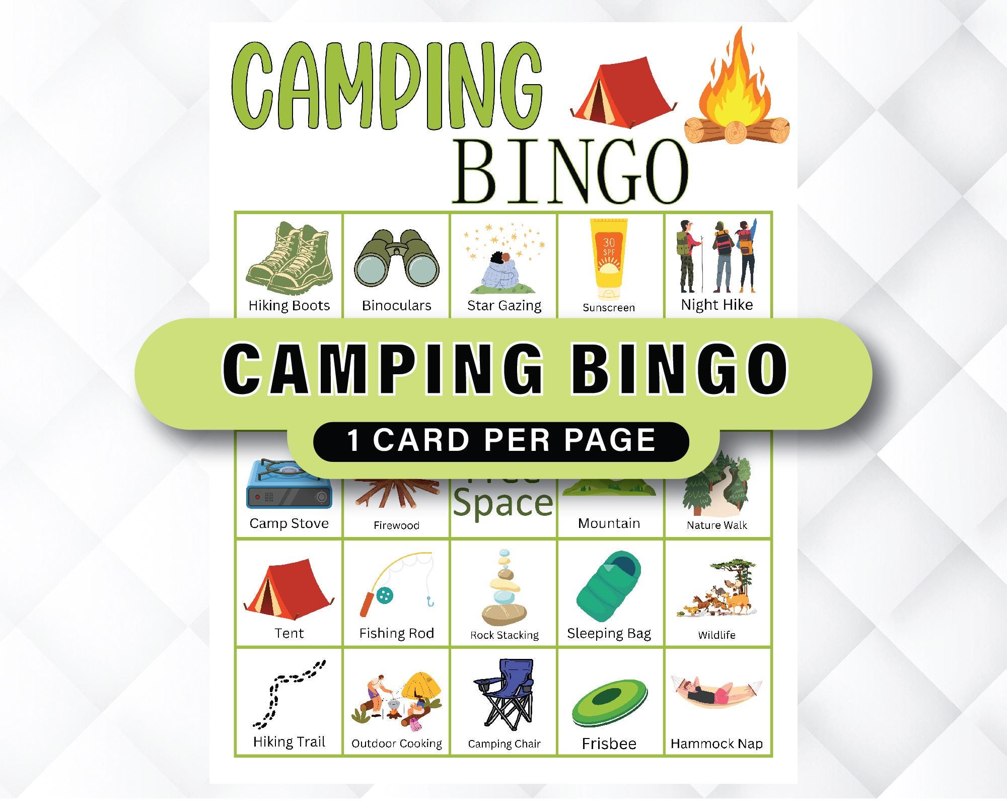 60 Camping Bingo Cards, Camping Game, Camping Party Game, Forest Nature ...