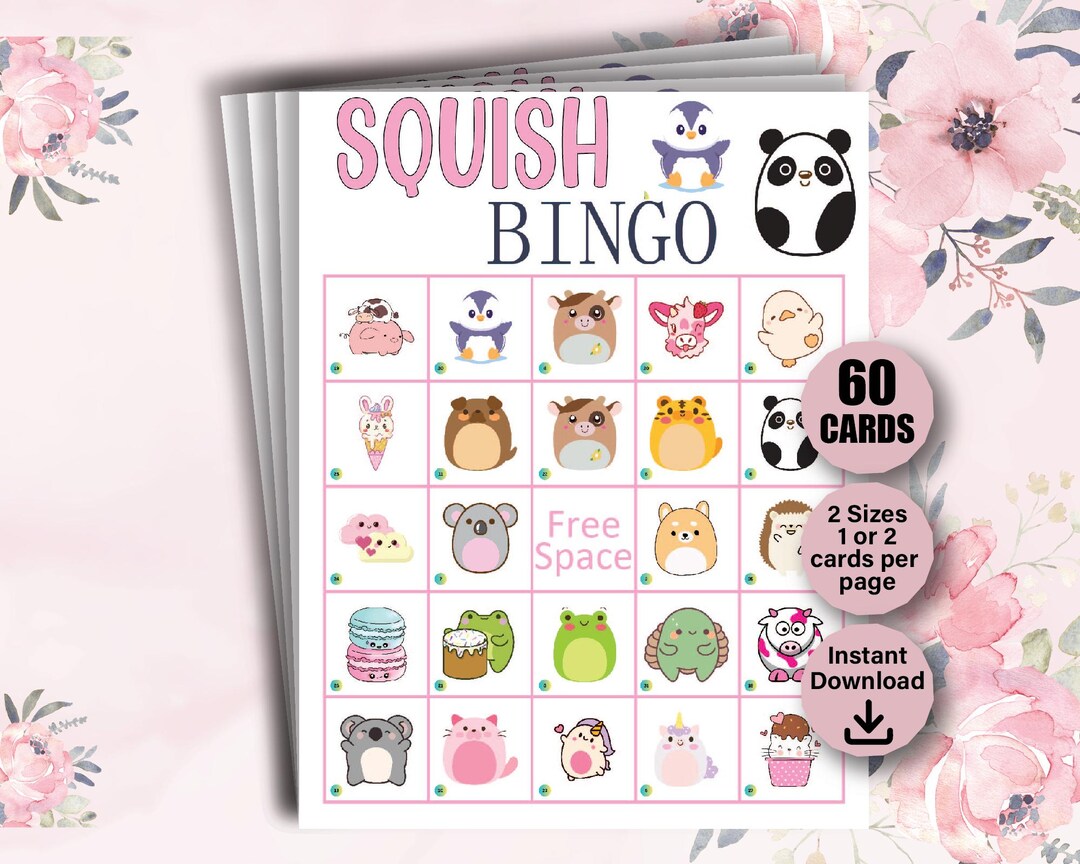 60 Squish Bingo Cards, Squish Mallow Party, Squishy Birthday Party ...