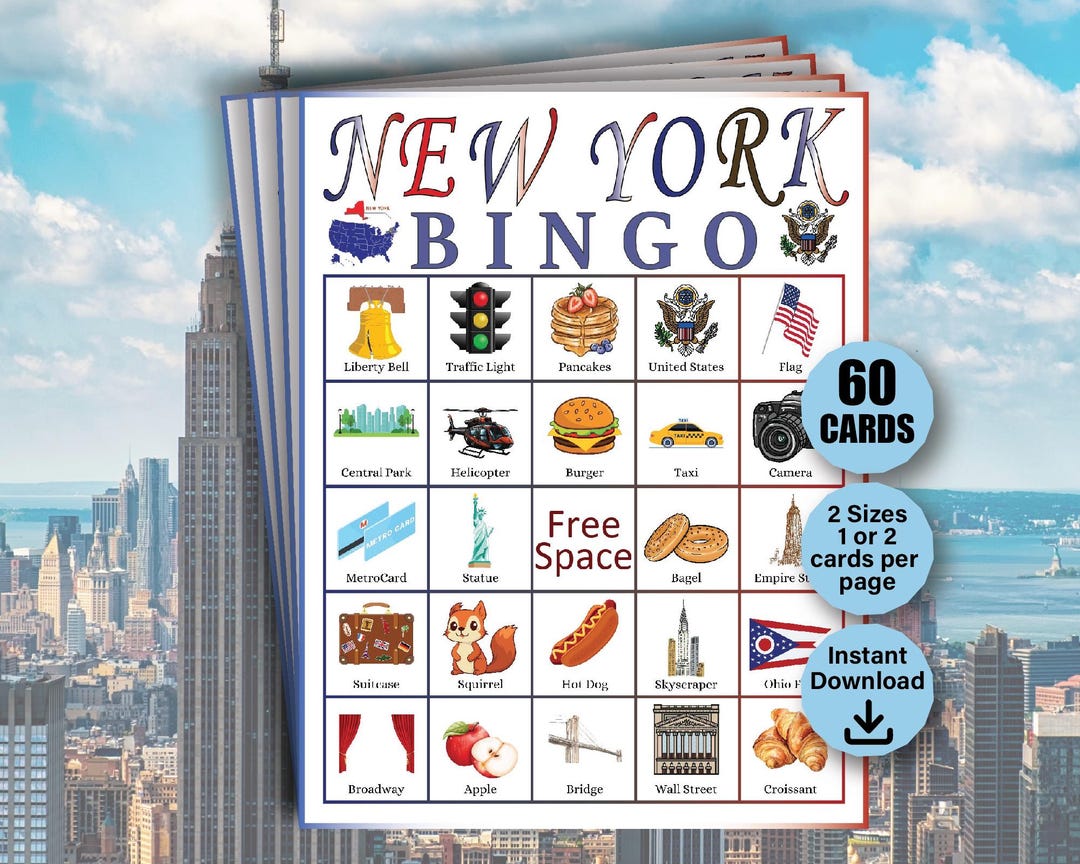 60 New York Bingo Game, NYC Travel Bingo Cards, New York Travel ...