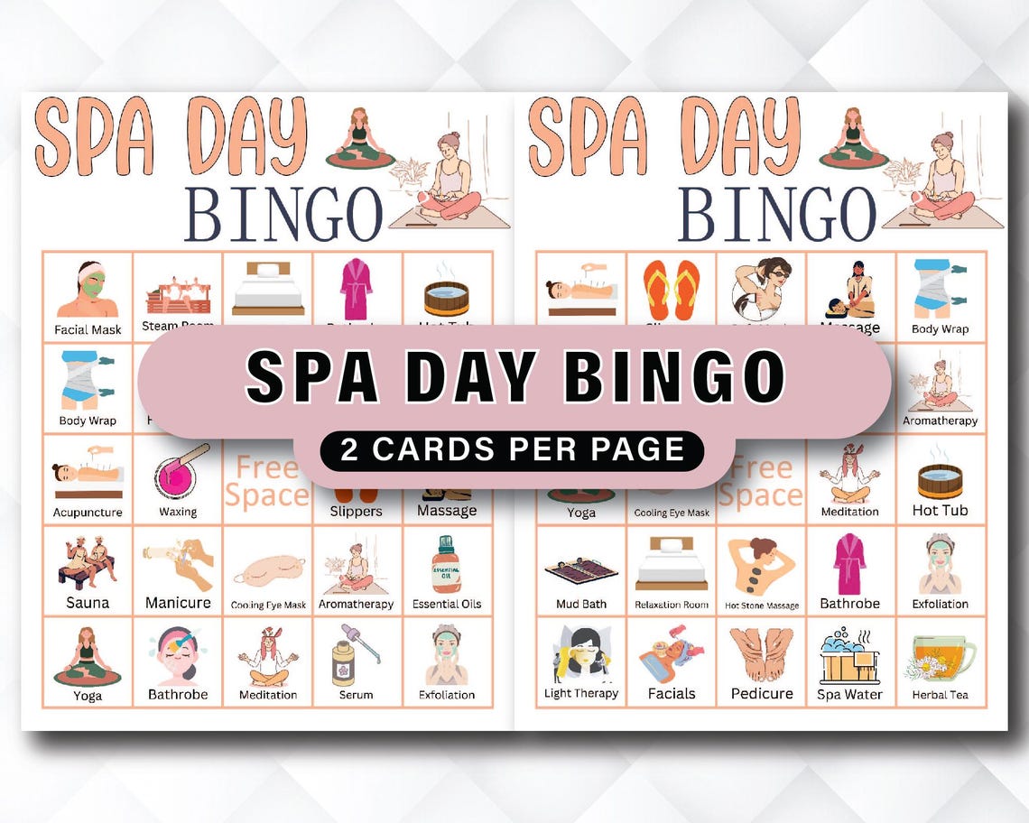 Spa Bingo, 60 Spa Bingo Cards, Spa Birthday Party Game, Spa Themed ...