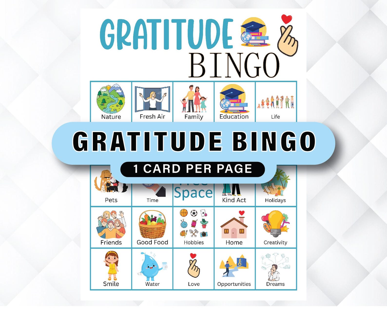 60 Gratitude Bingo Cards, Counseling Bingo Game, Mindfulness Bingo ...