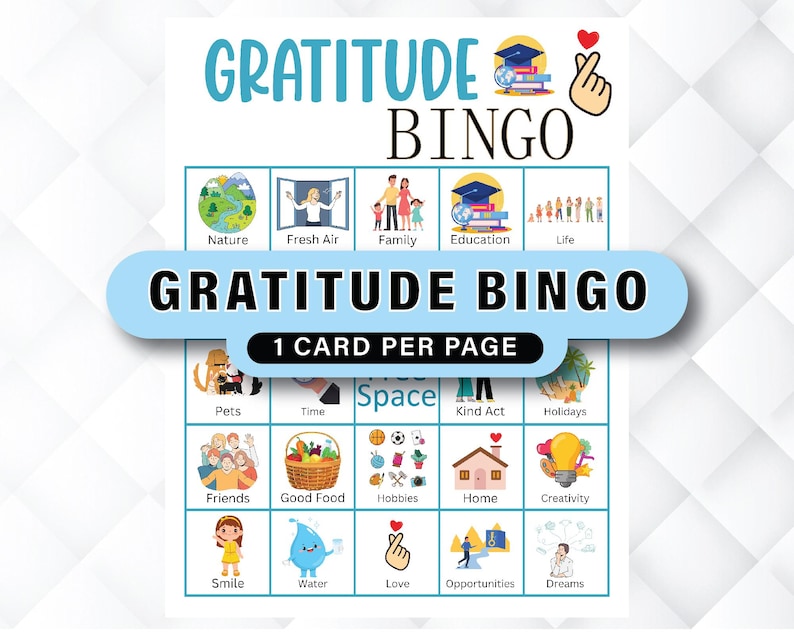 60 Gratitude Bingo Cards, Counseling Bingo Game, Mindfulness Bingo ...