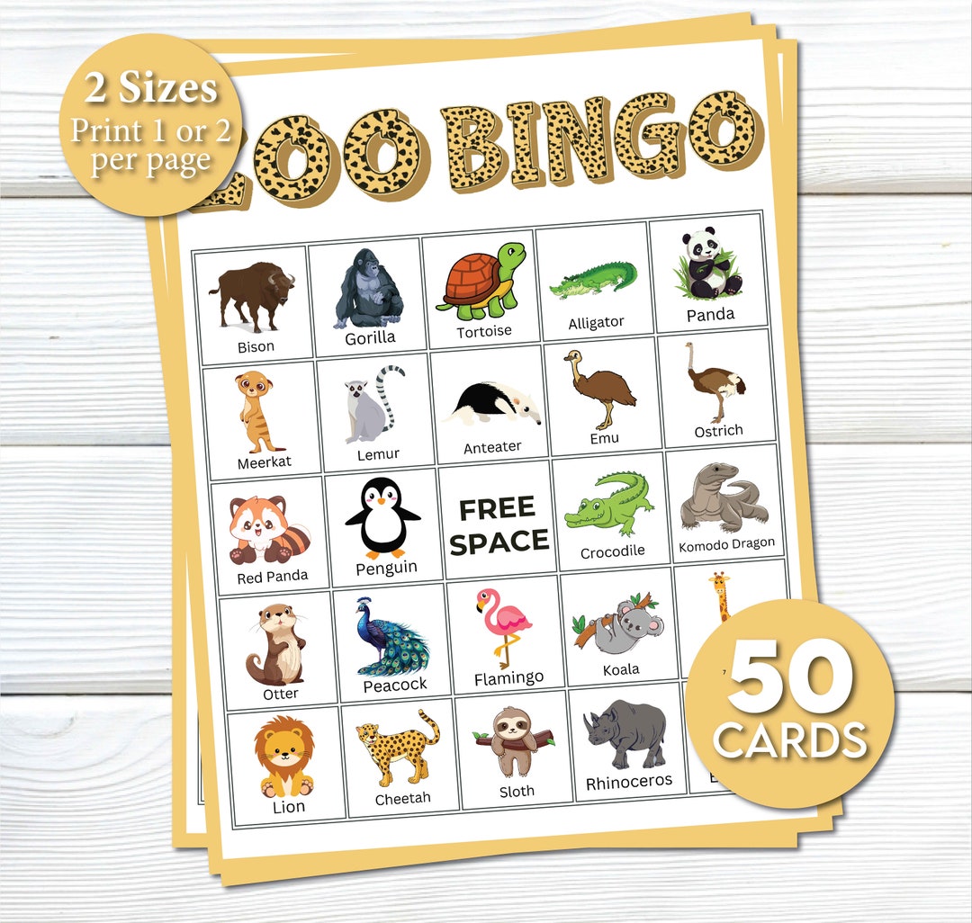 Zoo Bingo, 50 Printable Zoo Bingo Cards, Zoo Birthday Bingo, Animal ...