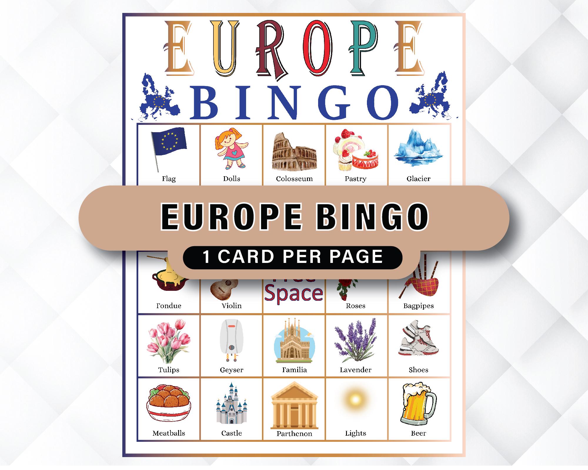 60 Europe Travel Bingo Cards, European Trip Bingo, Europe Travel Party ...