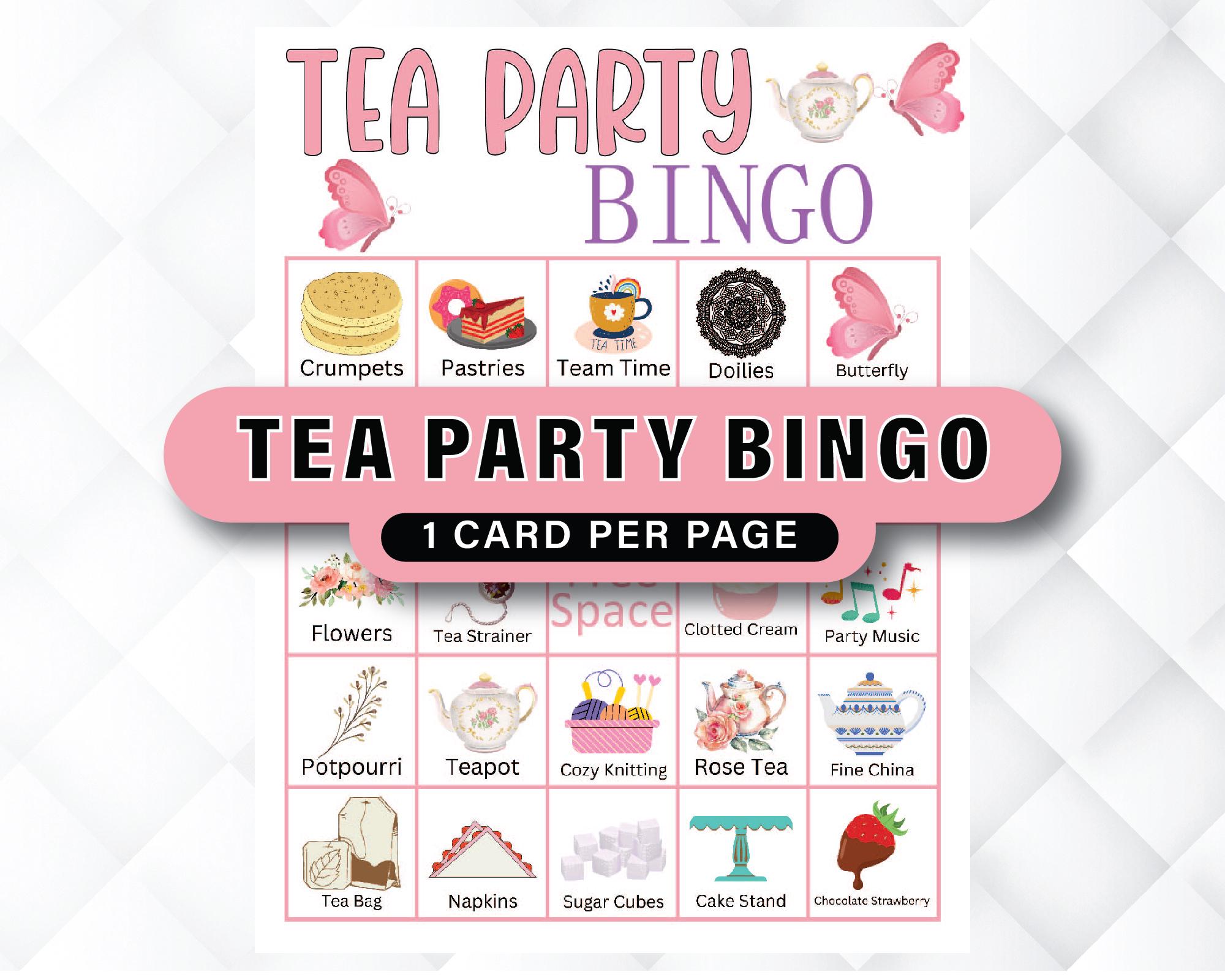 60 Tea Party Bingo Cards, High Tea Bingo, Tea Party Birthday Bingo ...