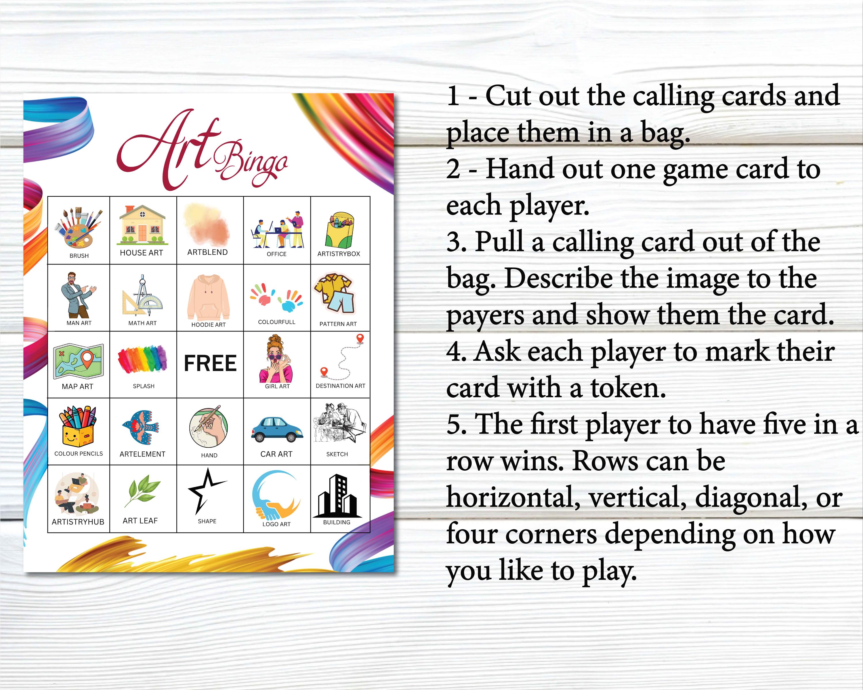 Art Bingo, 50 Printable Art Bingo Cards, Art Party Game for Kids, Art ...