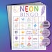 60 Neon Bingo Cards, Neon Birthday Party Game, Glow Party Game, Kids ...