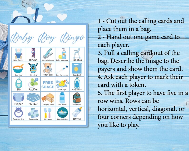 Baby Boy Bingo, 40 Baby Boy Bingo Cards, Baby Boy Game, Baby Bingo and ...