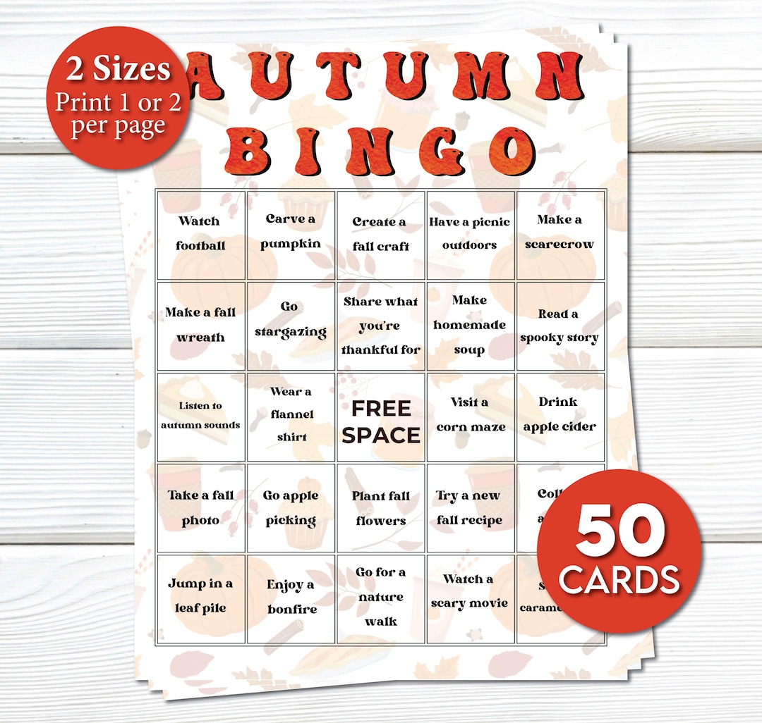 Autumn Bingo Game, PRINTABLE Journal Page, Fall Bingo Game, 50 Autumn ...