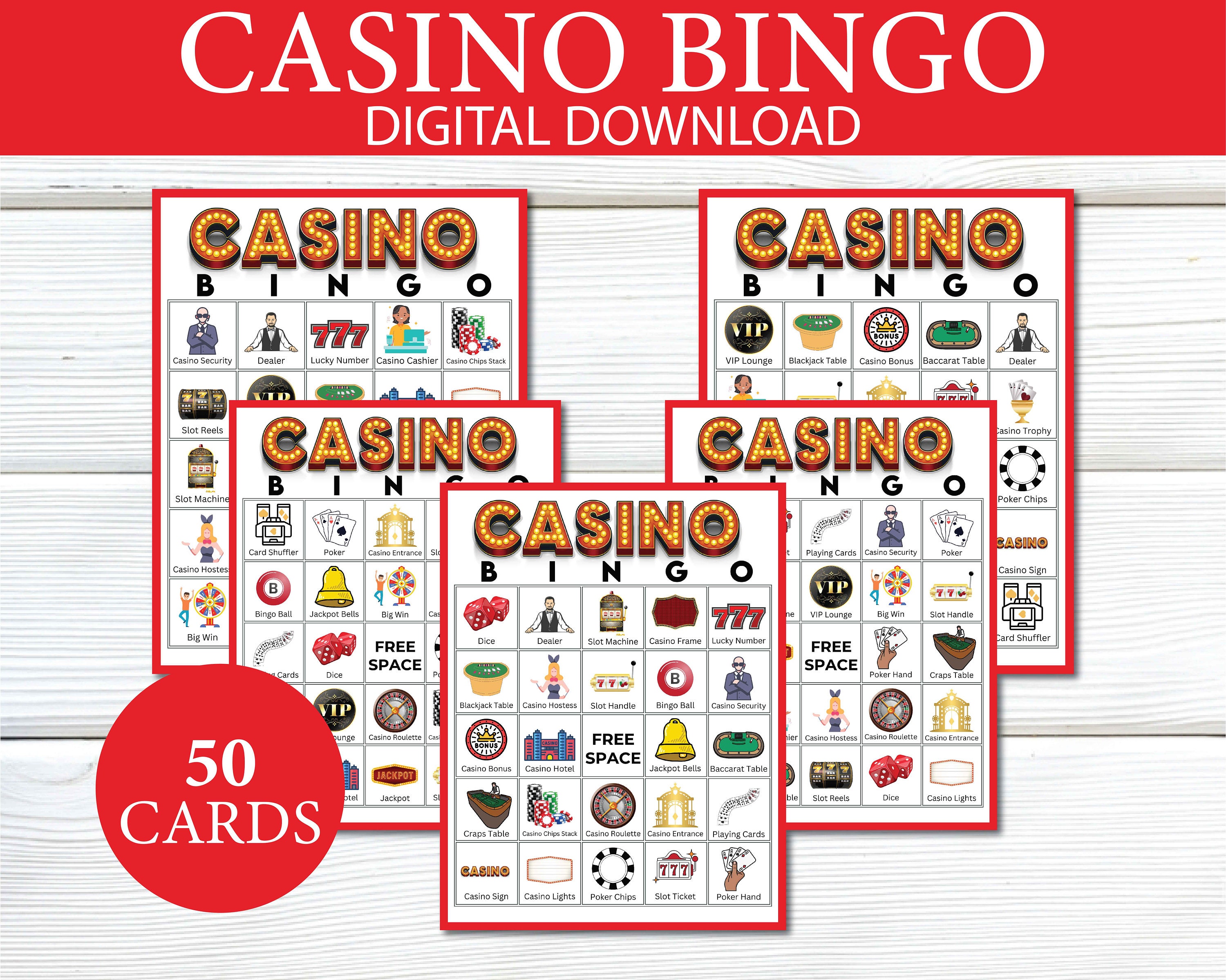 Casino Bingo, 50 Casino Bingo Game, Casino Party Activity, Casino Party ...