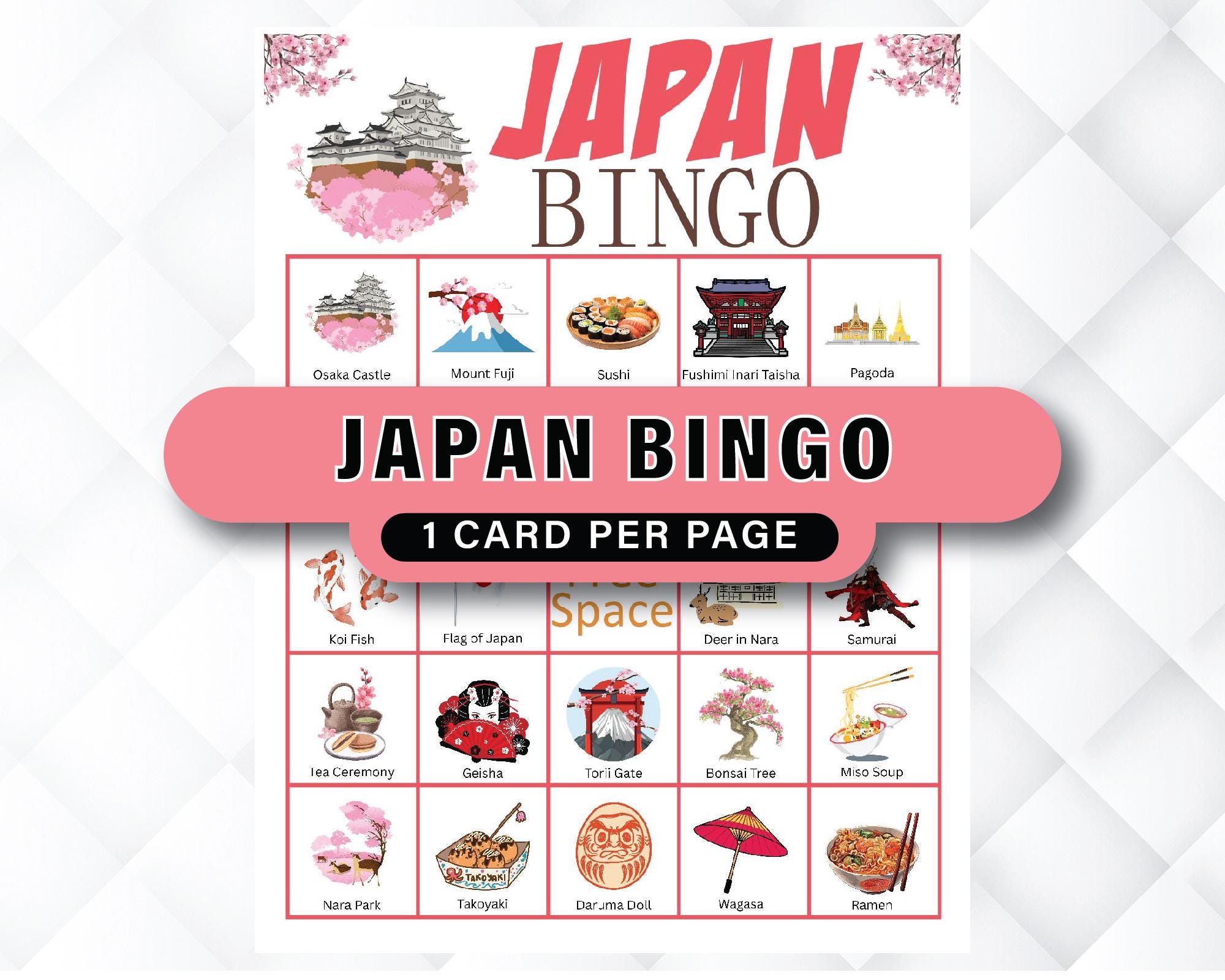 60 Japan Bingo Cards, Japan Travel Bingo, Asia Trip Vacation, Japanese ...