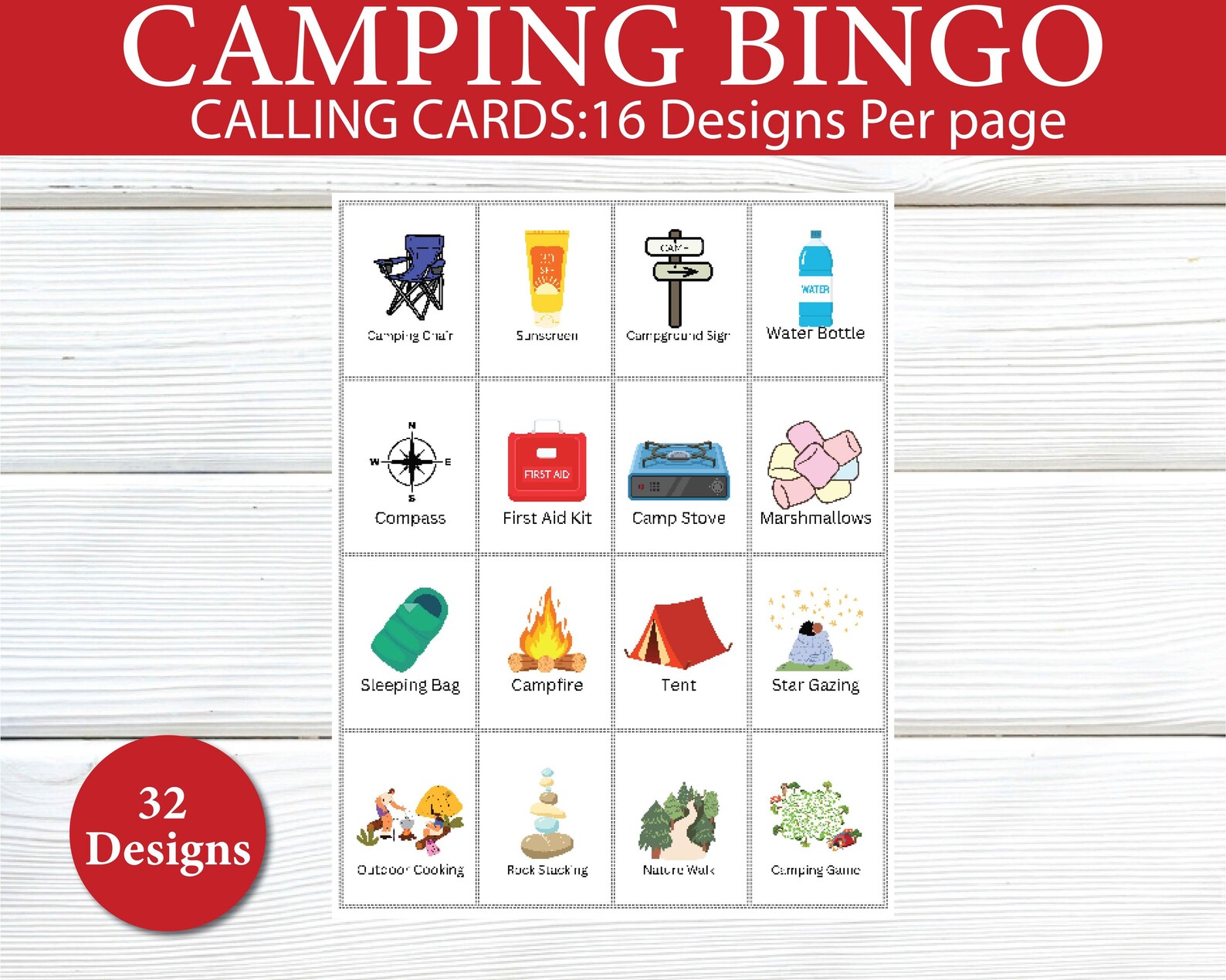 50 Camping Bingo Card Printable Game, Camping Party Game, Forest Nature ...