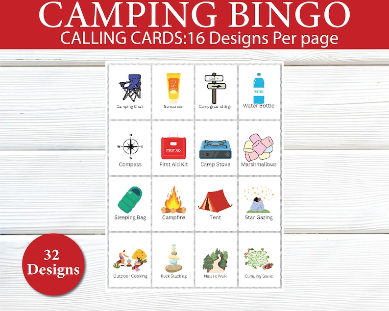 50 Camping Bingo Card Printable Game, Camping Party Game, Forest Nature ...