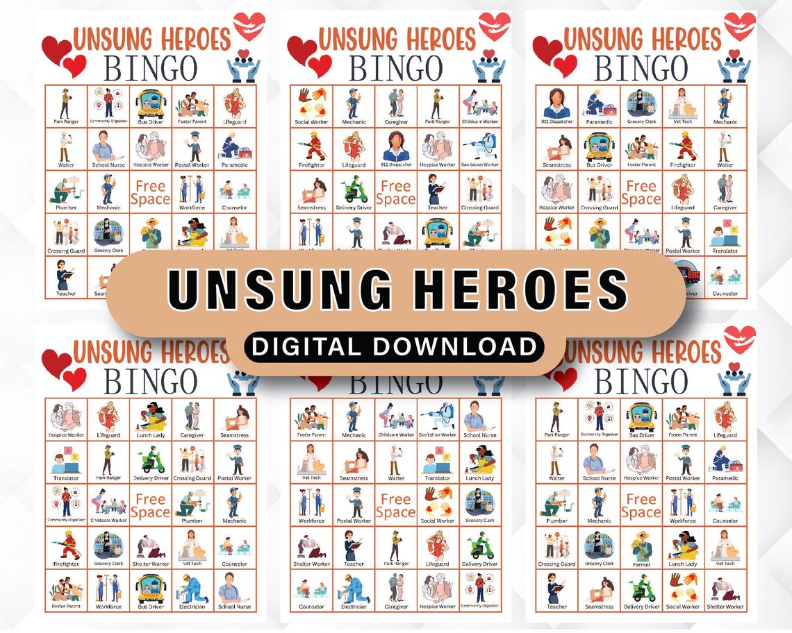 60 Unsung Heroes Bingo Card, Superheroes Bingo Games, Unsung Heroes ...