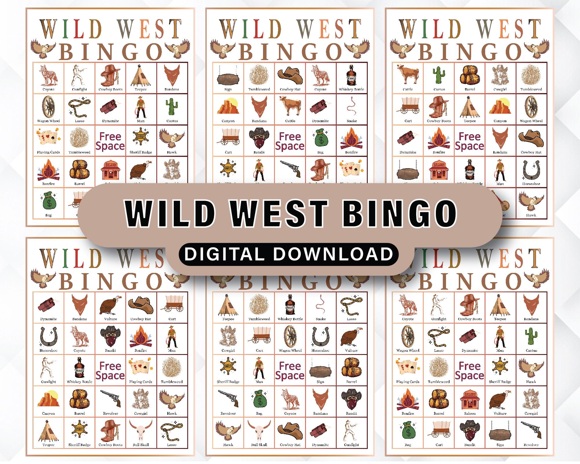 60 Wild West Bingo Cards, Bingo Games, Cowboy Bingo, Native American ...