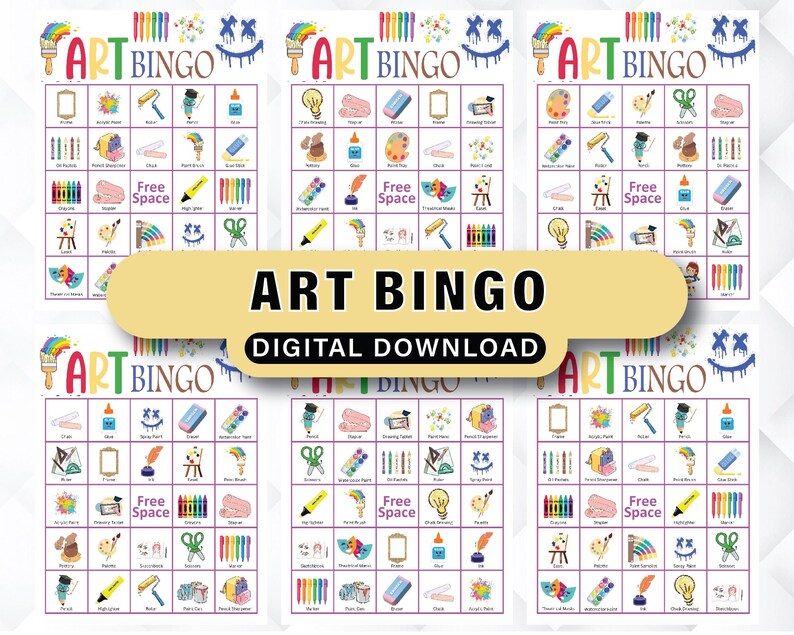 Art Bingo Game, 60 Unique Art Bingo Cards, Art Party Game for Kids, Art ...