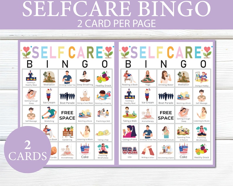 Self Care Bingo Game Printable, 50 Mental Health Self-care Bingo Cards ...