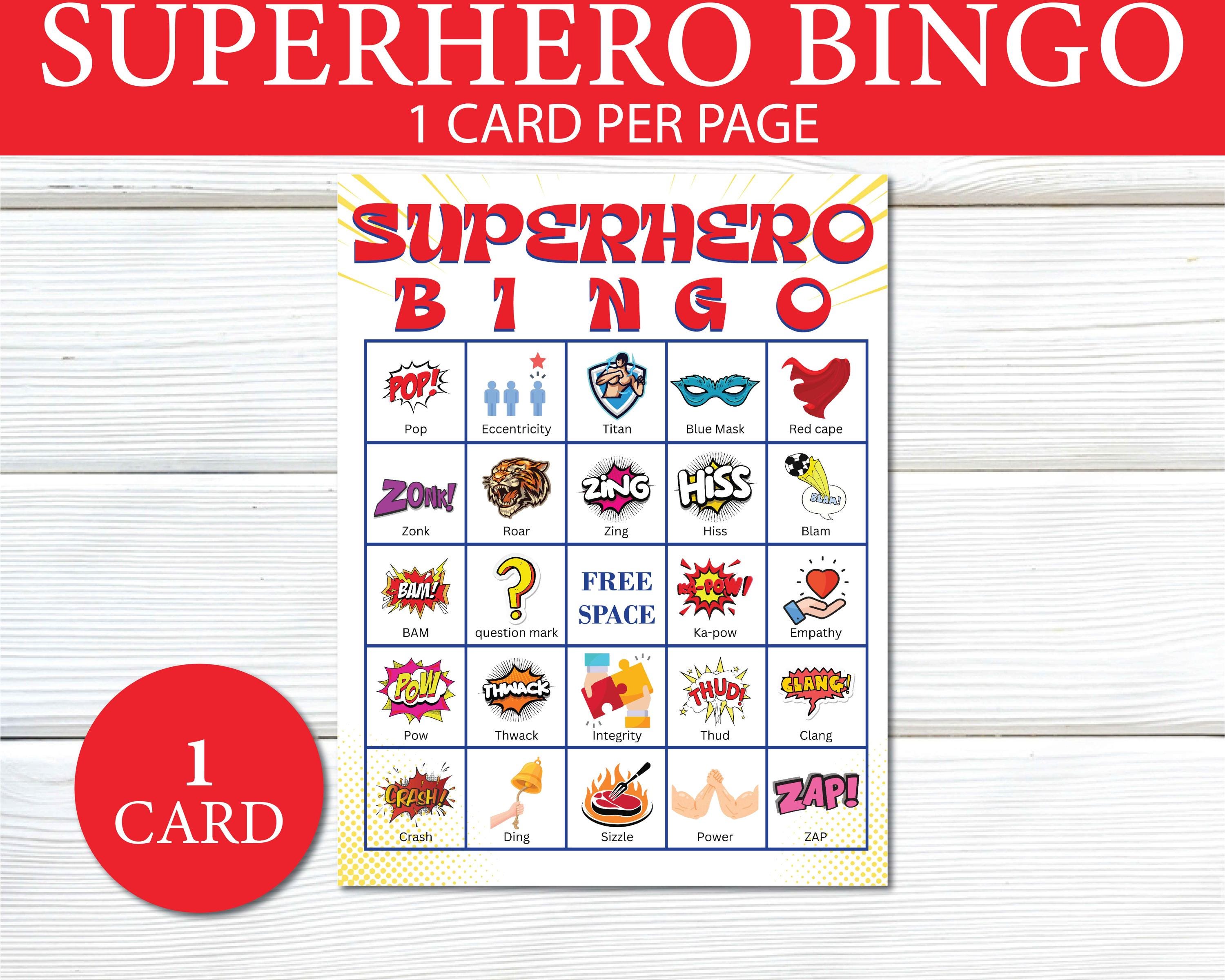 Superhero Bingo, 50 Superhero Bingo Cards, Kid's Printable Bingo Game ...