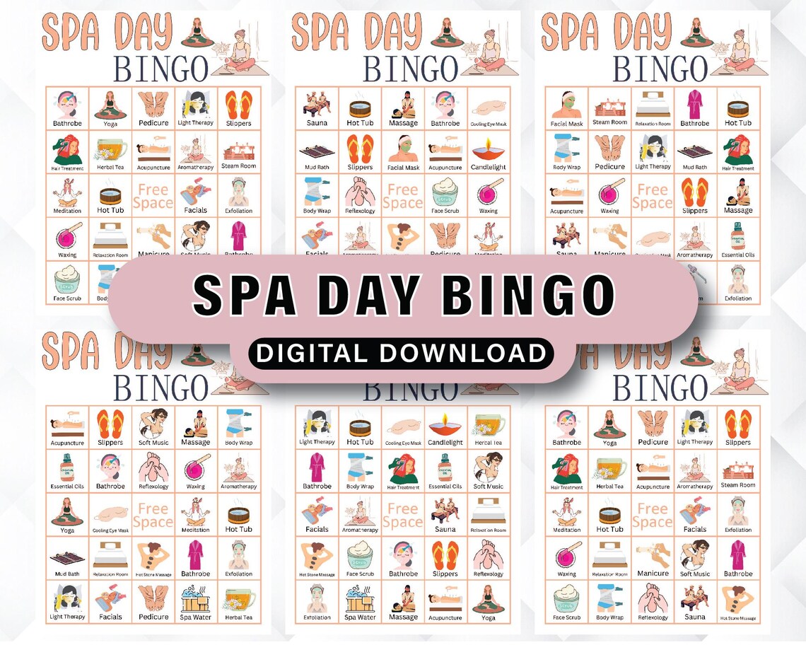 Spa Bingo, 60 Spa Bingo Cards, Spa Birthday Party Game, Spa Themed ...
