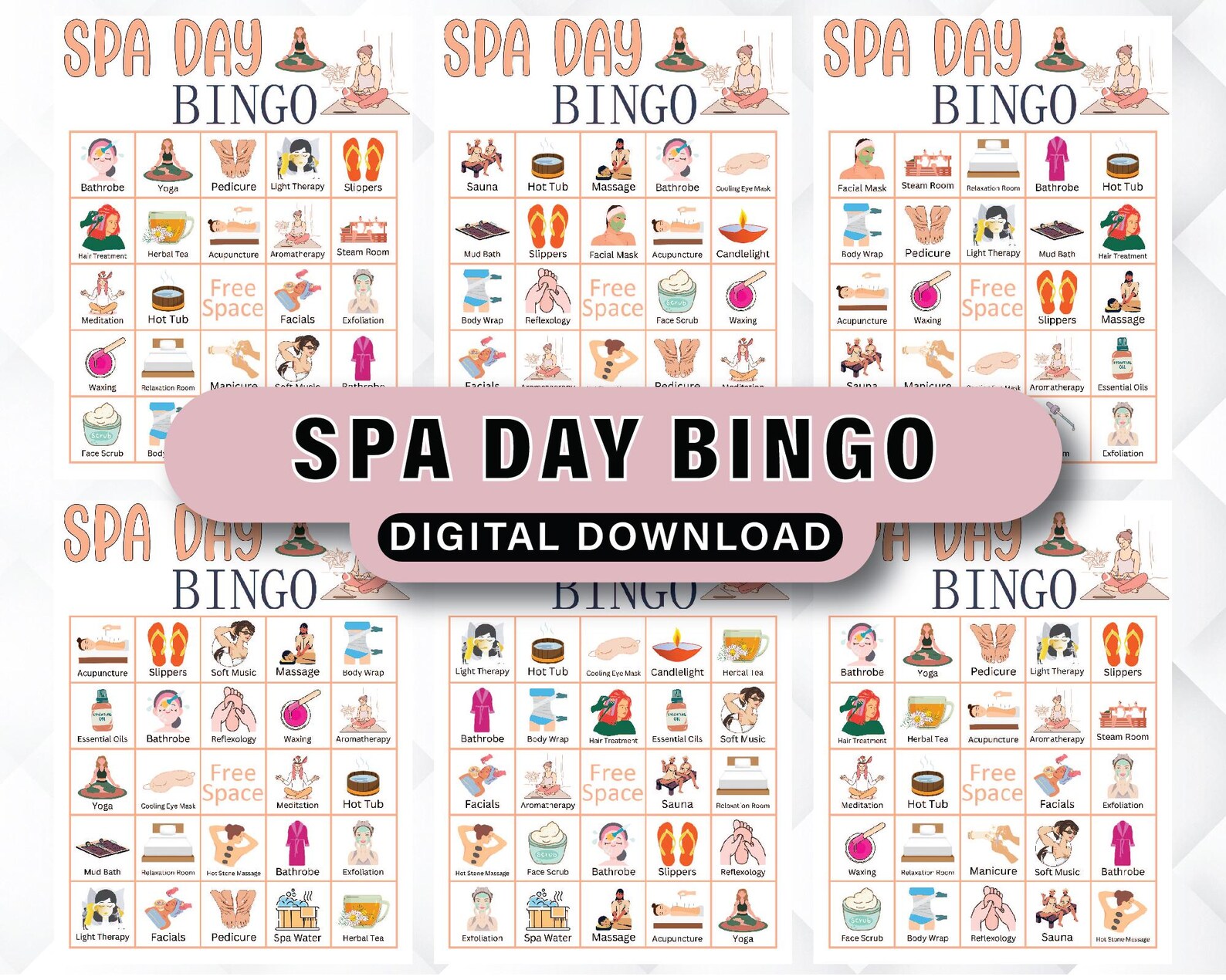 Spa Bingo, 60 Spa Bingo Cards, Spa Birthday Party Game, Spa Themed ...