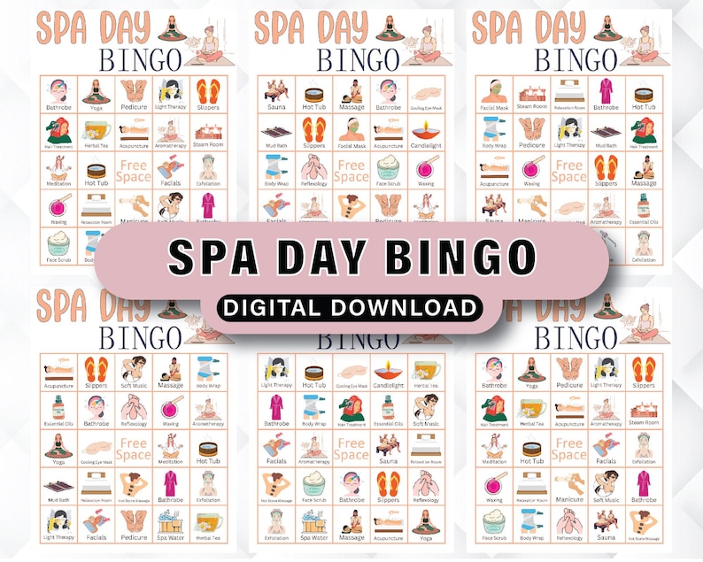 Spa Bingo, 60 Spa Bingo Cards, Spa Birthday Party Game, Spa Themed ...