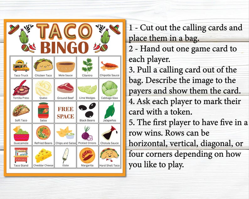 100 Printable Taco Bingo Cards, Taco Activity for Kids, Kids Taco Party ...