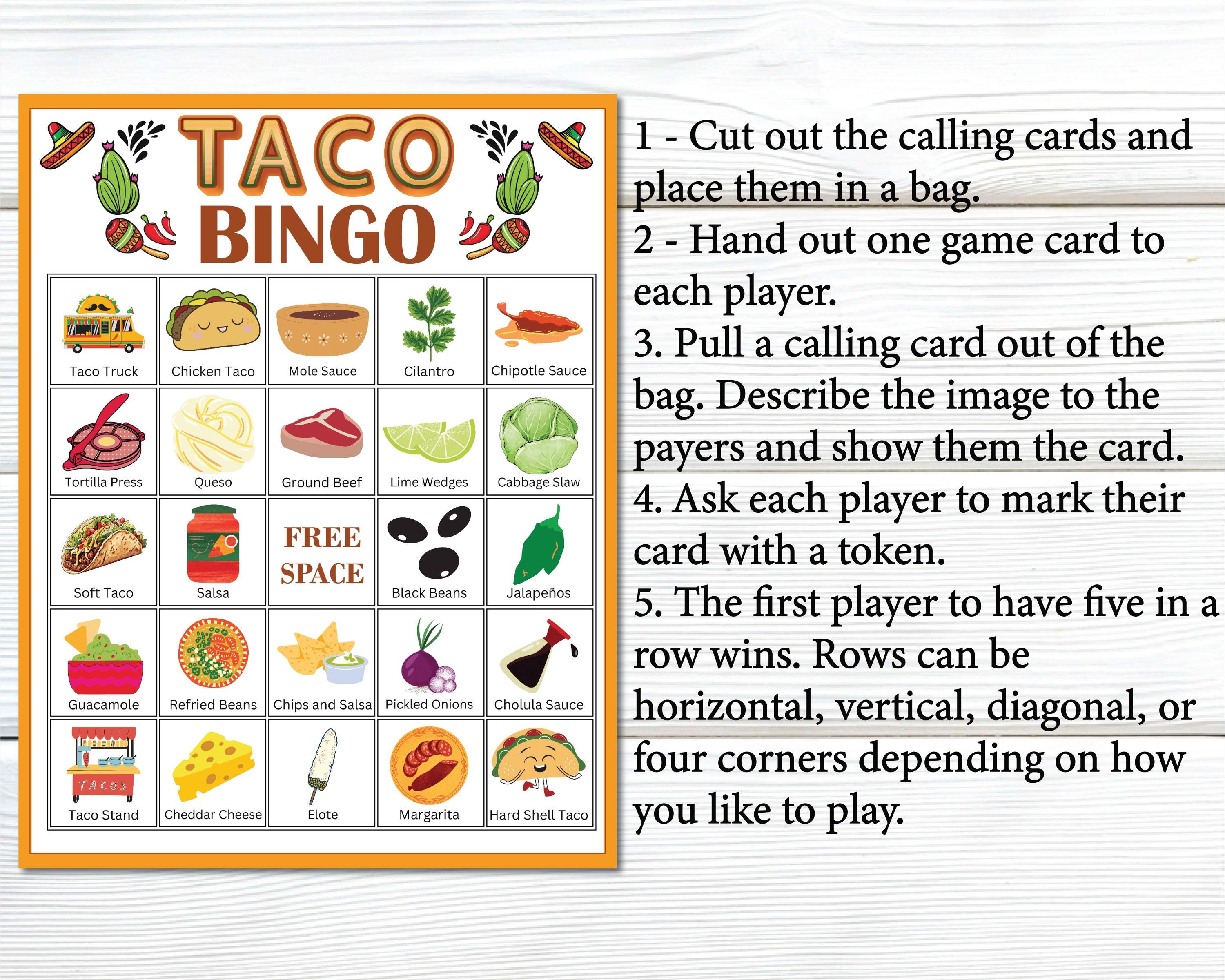 100 Printable Taco Bingo Cards, Taco Activity for Kids, Kids Taco Party ...