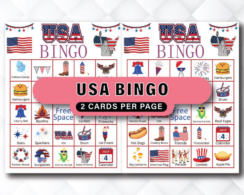 4th of July Bingo, 60 Fourth of July Bingo Cards, American Independence ...
