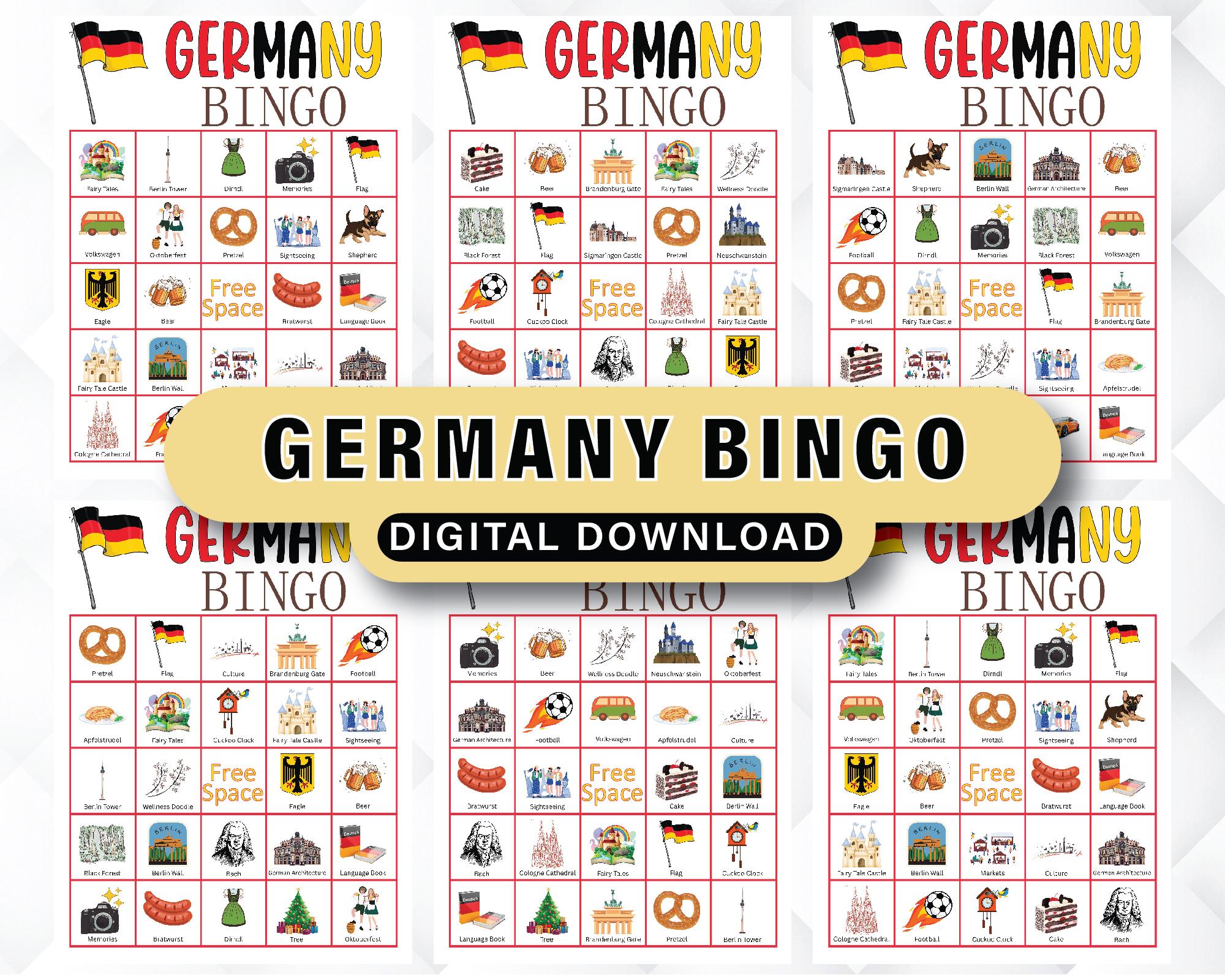 60 Germany Bingo Cards, Germany Travel Bingo Game, Germany Bingo Cards ...