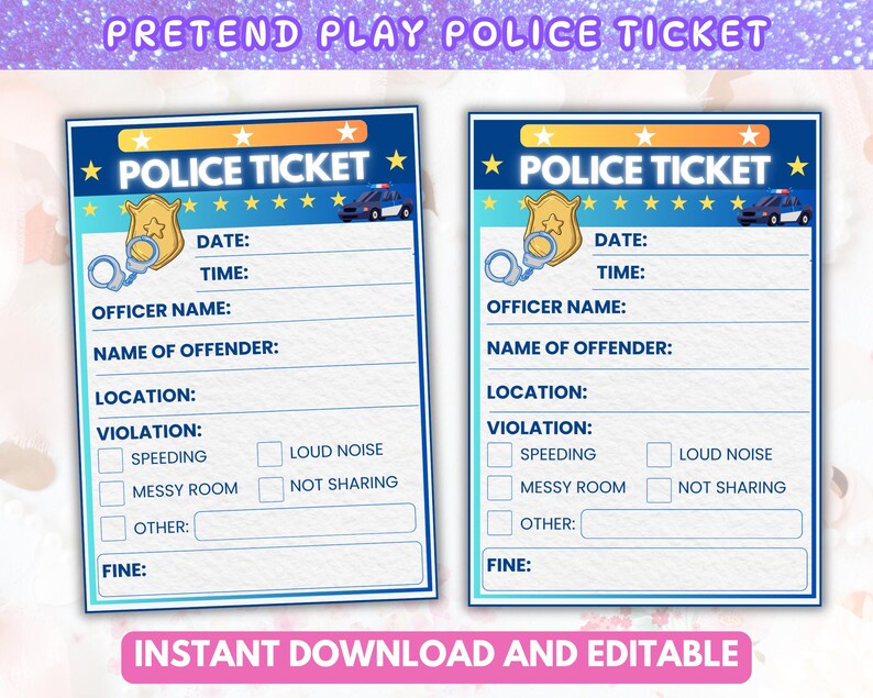 Printable Police Ticket for Kids, Editable Traffic Citation Pretend ...