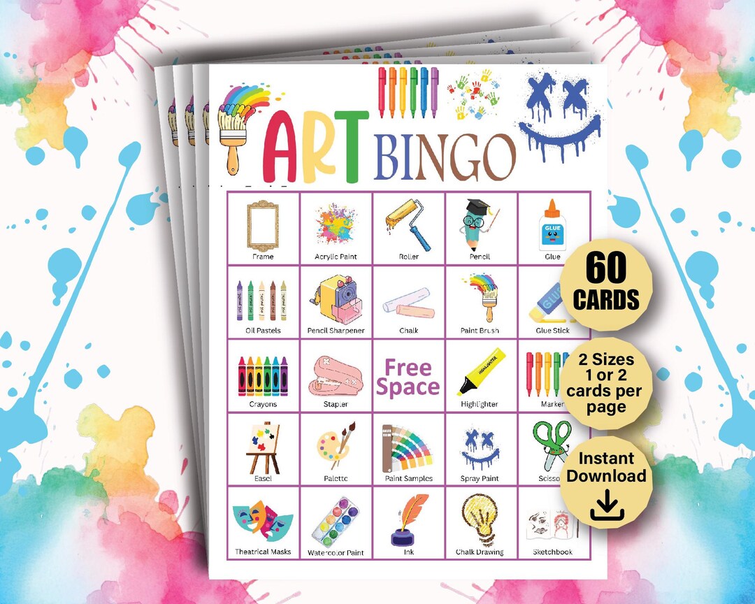 Art Bingo Game, 60 Unique Art Bingo Cards, Art Party Game for Kids, Art ...
