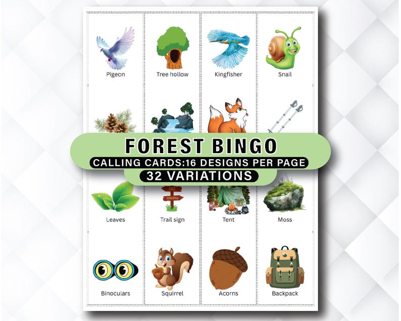 60 Forest Bingo Cards, Nature Party Game, Forest Hunt Bingo Cards ...