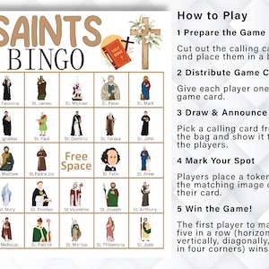 60 Catholic Saints Bingo Cards, All Saints' Day Party Game, Christian ...