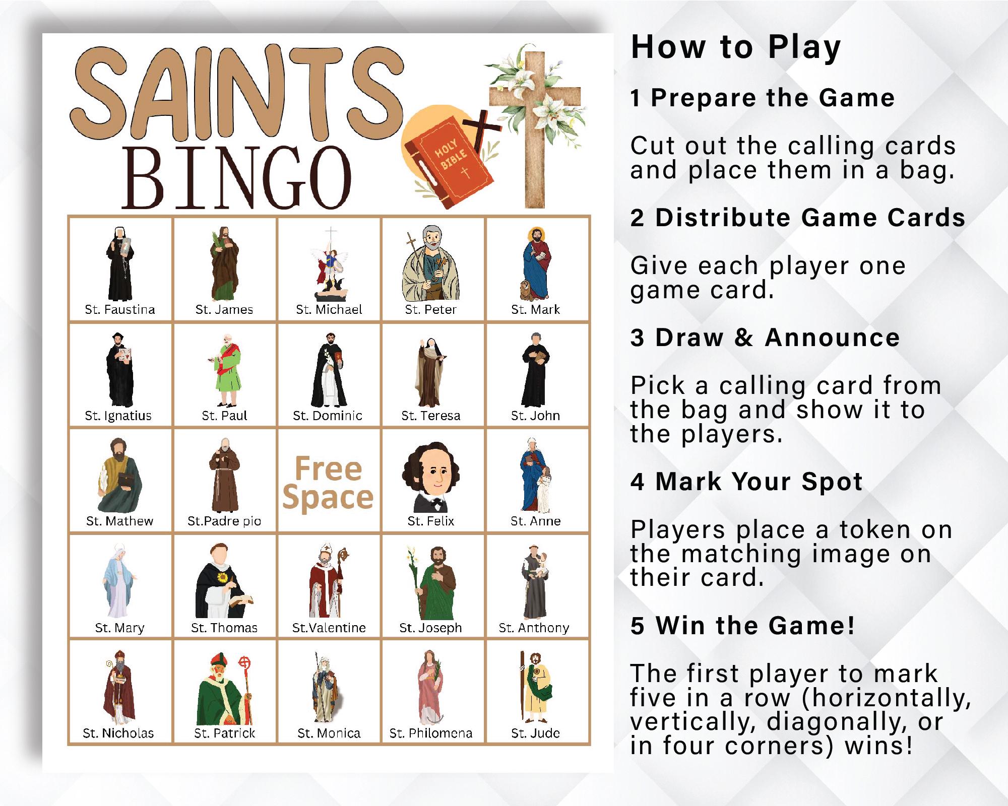 60 Catholic Saints Bingo Cards, All Saints' Day Party Game, Christian ...