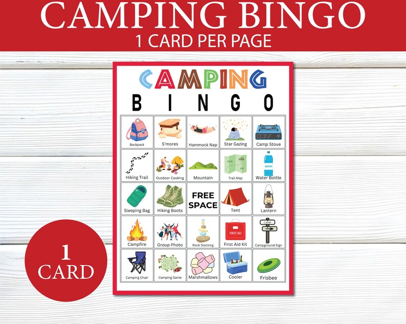 50 Camping Bingo Card Printable Game, Camping Party Game, Forest Nature ...