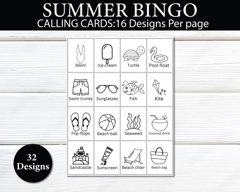 Summer Bingo, 40 Summer Bingo Cards, Summer Game, Kid's Printable Bingo ...