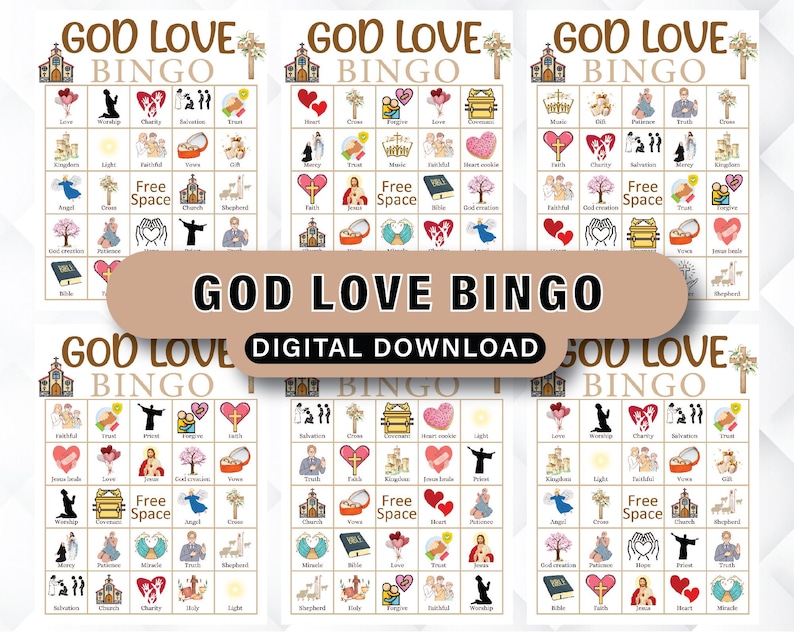 60 Gods Love Bingo Cards, Bible Bingo Card, Church Bingo Game, Bible ...