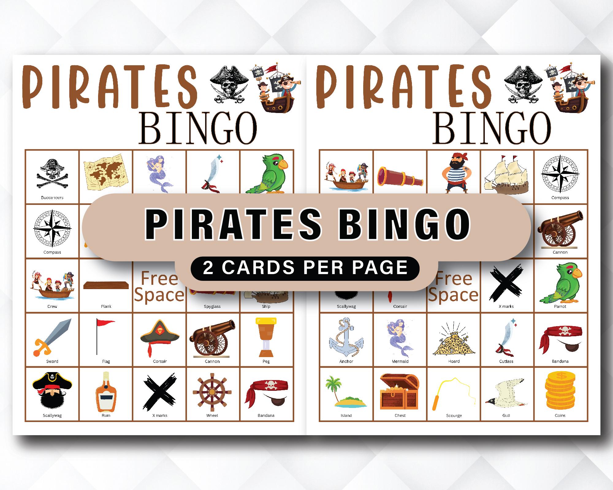 60 Pirate Bingo Cards, Pirate Bingo Games, Pirate Birthday Party ...