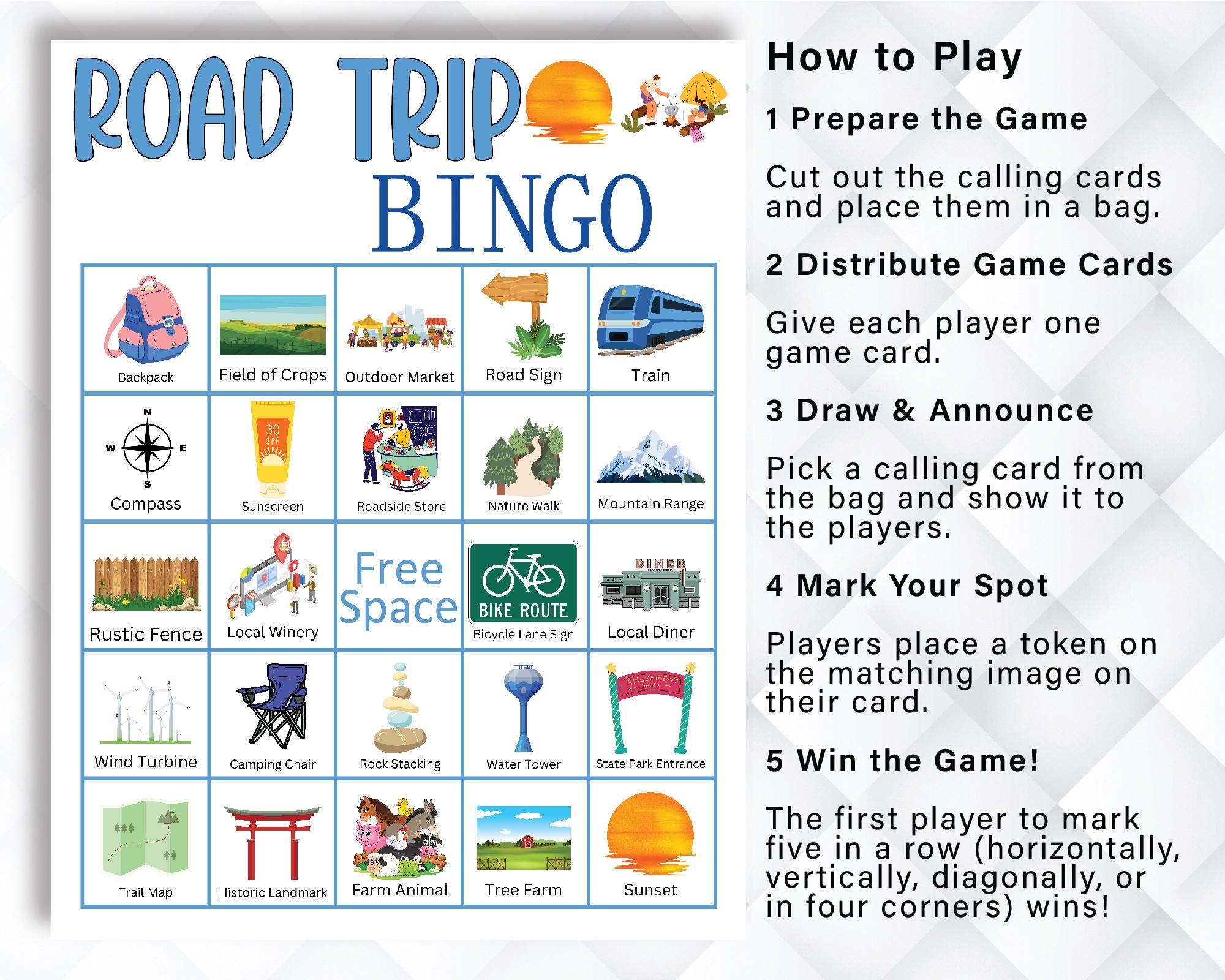 60 Road Trip Bingo Cards, Fun Travel Game for Kids, Family Car Ride ...