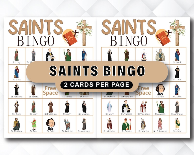 60 Catholic Saints Bingo Cards, All Saints' Day Party Game, Christian ...