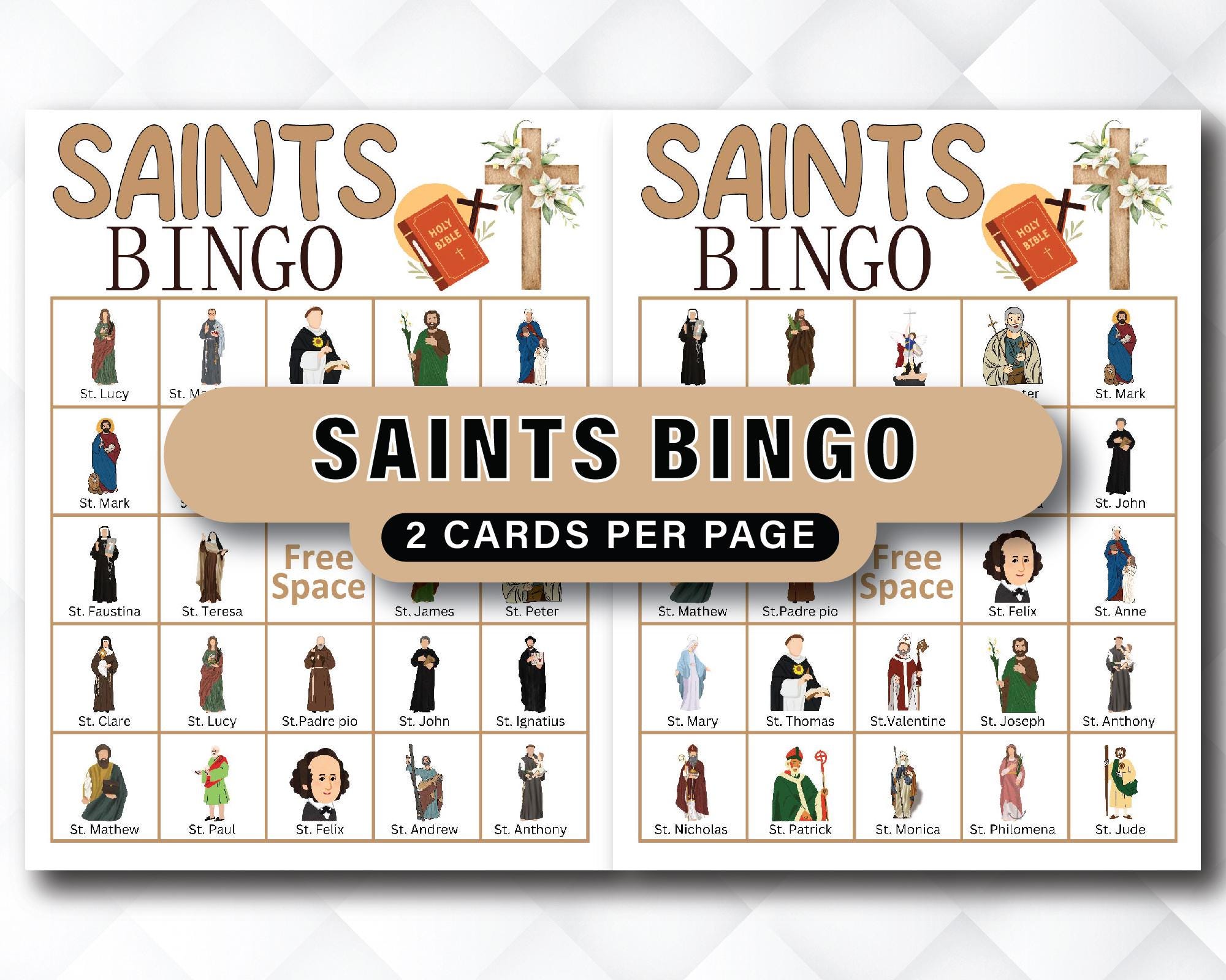 60 Catholic Saints Bingo Cards, All Saints' Day Party Game, Christian ...