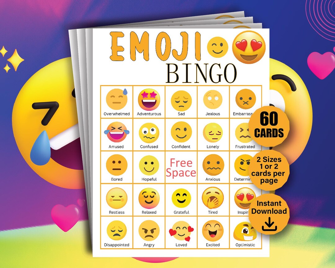 60 Emotion Bingo Cards, Emotional Feeling Bingo, Funny Face Game ...
