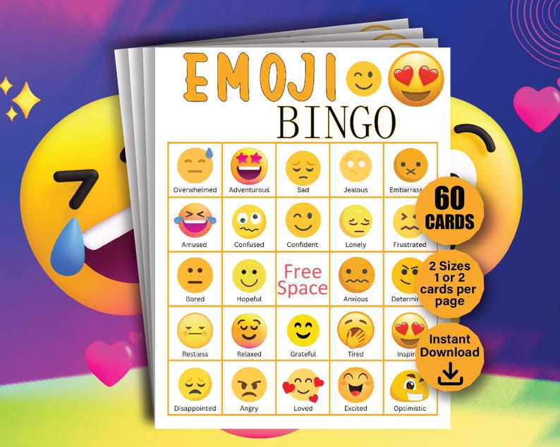 60 Emotion Bingo Cards, Emotional Feeling Bingo, Funny Face Game ...